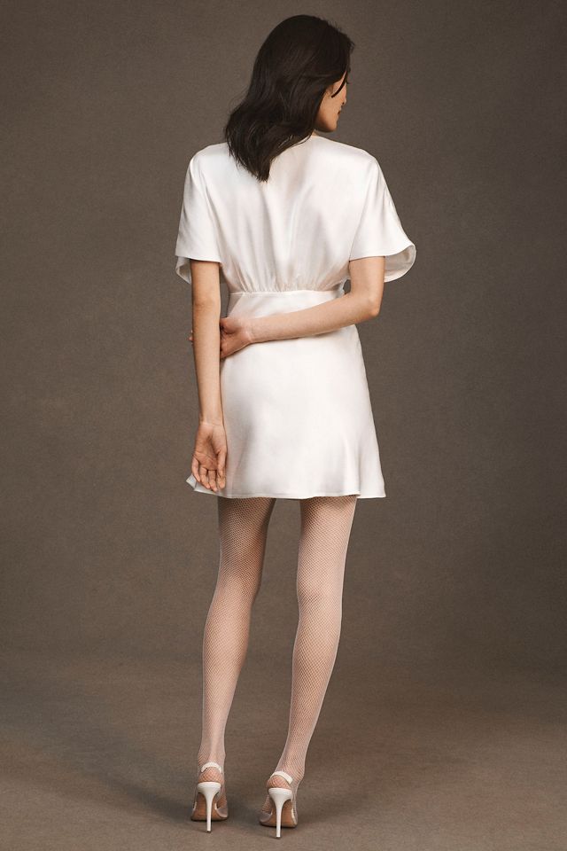 Bhldn Leila Deep V Flutter Sleeve Satin A Line Mini Dress Anthropologie