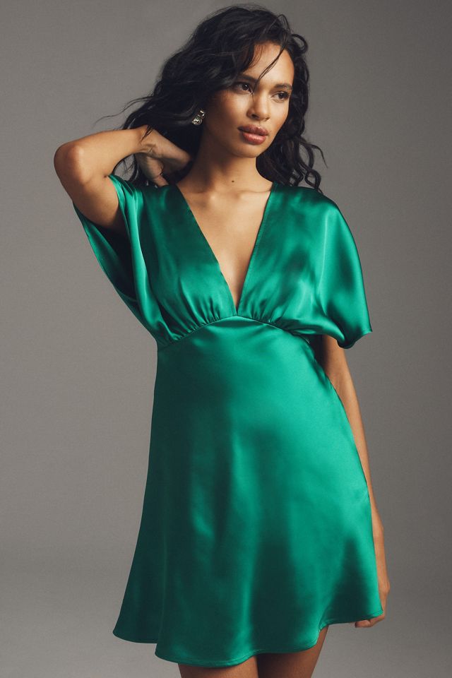 BHLDN Leila Stretch Satin Deep-V Mini Dress | Anthropologie
