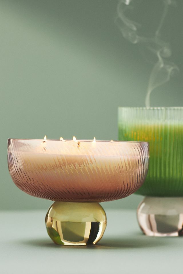 Pedestal Floral Peony Blush Glass Candle | AnthroLiving