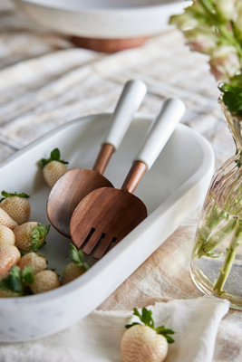 Marble + Acacia Serving Utensil Set | AnthroLiving