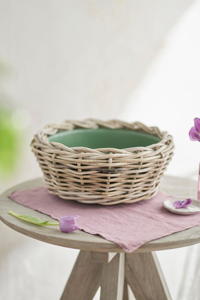 Woven Rattan Basket Planter | Anthropologie
