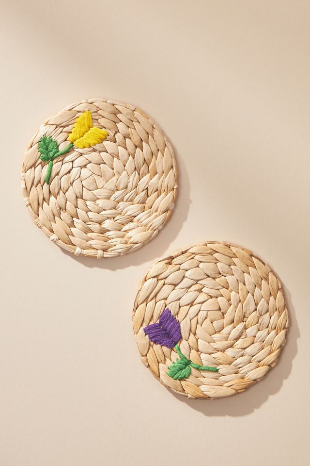 Woven Floral Embroidered Coaster | AnthroLiving