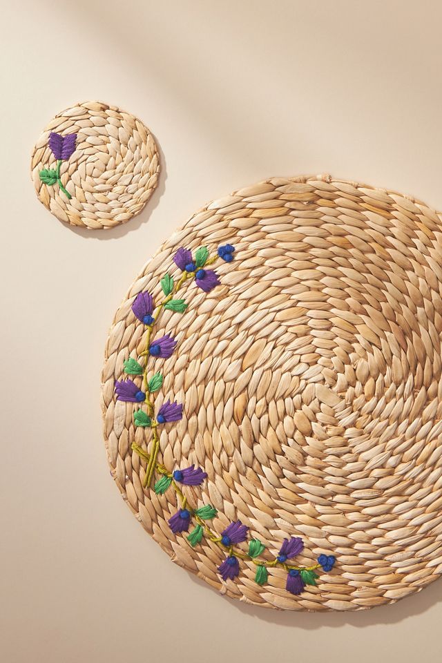 Woven Floral Embroidered Coaster | AnthroLiving