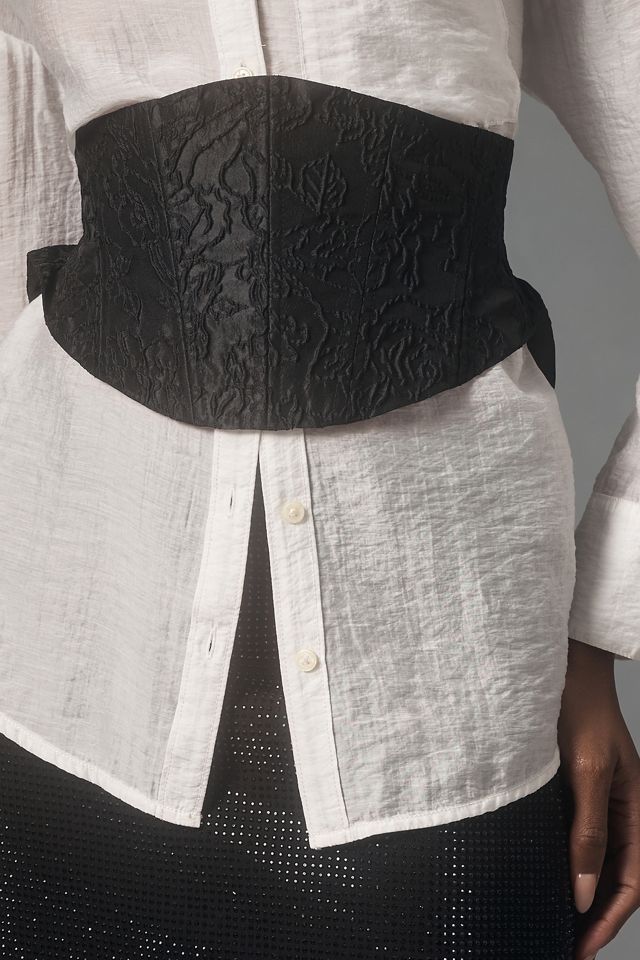 Flat White Waisted Embroidered Corset | Anthropologie