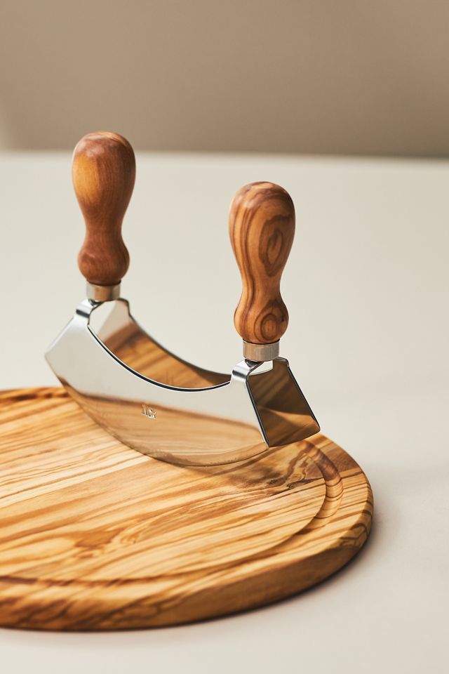 Olivewood Cutting Board with Mezzaluna Set | Anthropologie