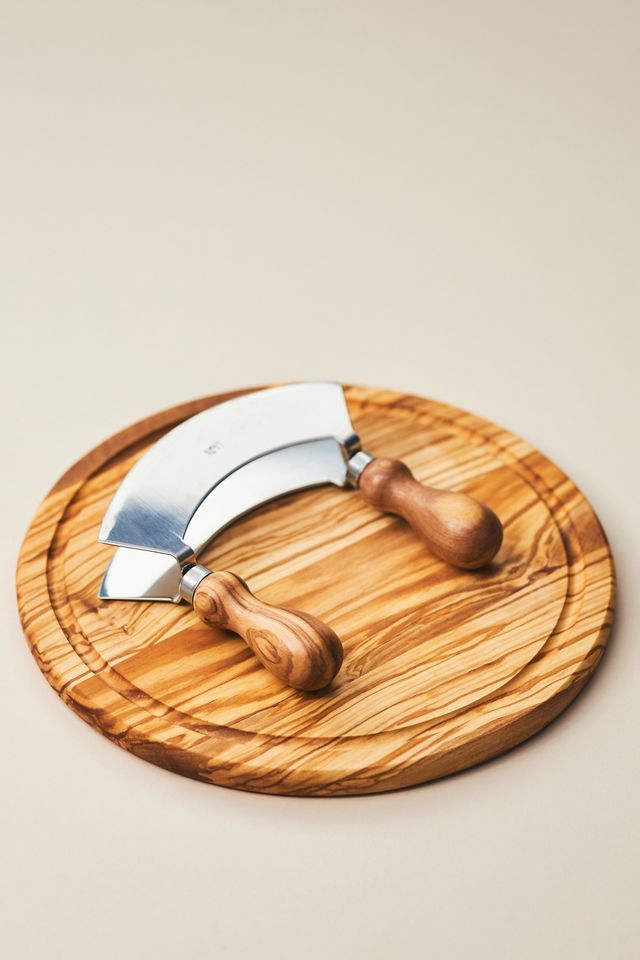 Olivewood Cutting Board with Mezzaluna Set | Anthropologie