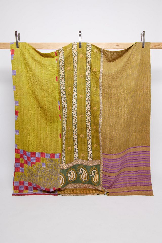Anchal Queen Vintage Kantha Quilt No. Q230613 | AnthroLiving
