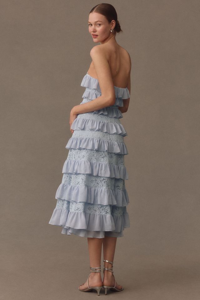 Bhldn Cami Strapless Tiered Chiffon Lace Midi Dress Anthropologie