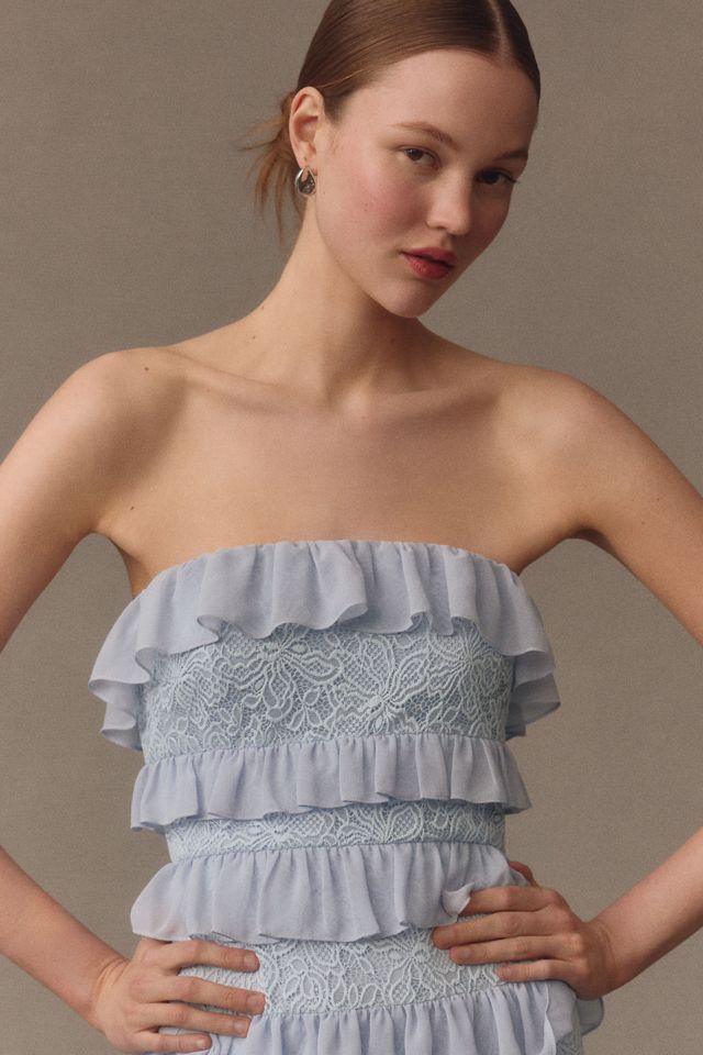 Bhldn Cami Strapless Tiered Chiffon Lace Midi Dress Anthropologie
