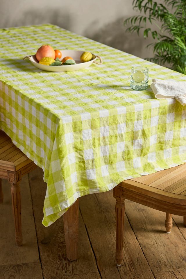 Society of Wanderers Linen Tablecloth, Lemon Gingham | AnthroLiving