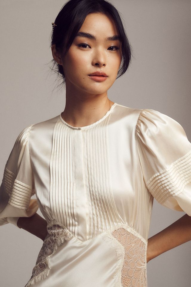 Cynthia Rowley Lace-Trimmed Silk Charmeuse Maxi Dress | Anthropologie