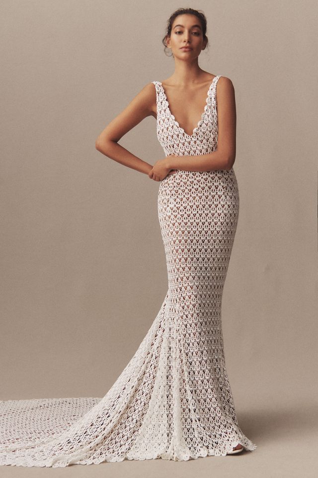 Daughters of Simone Nev Sleeveless Deep-V Lace Wedding Gown | Anthropologie