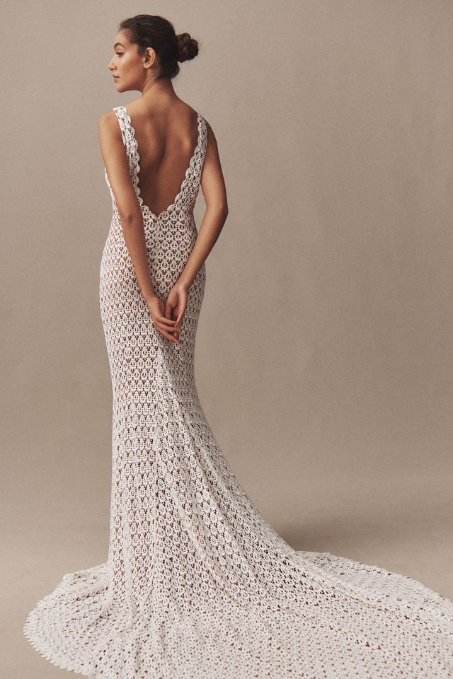 Daughters of Simone Nev Sleeveless Deep-V Lace Wedding Gown | Anthropologie