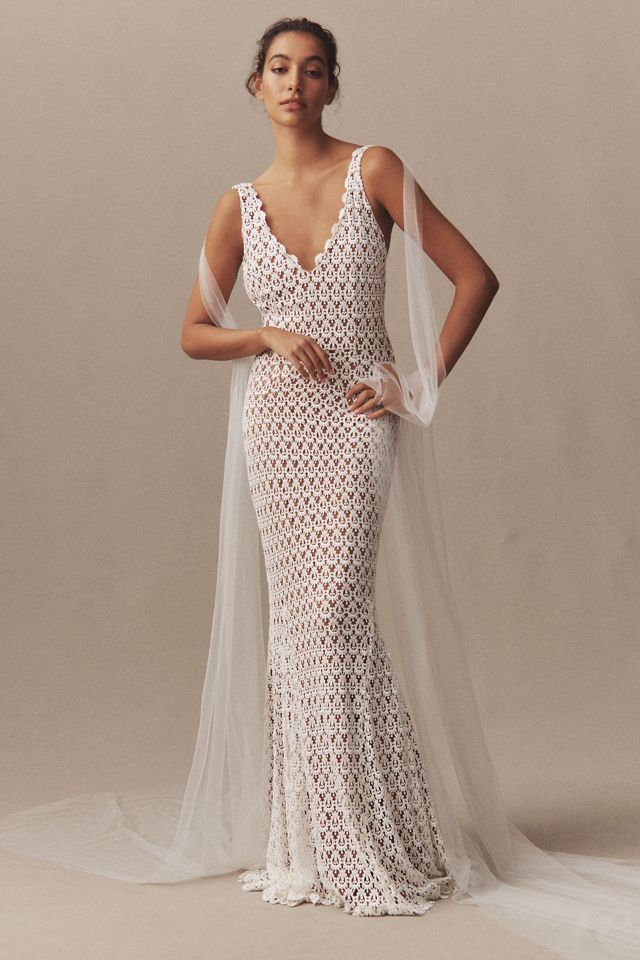 Daughters of Simone Nev Sleeveless Deep-V Lace Wedding Gown | Anthropologie