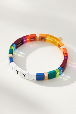 Medium Worded Beaded Chicklet Bracelet | Anthropologie