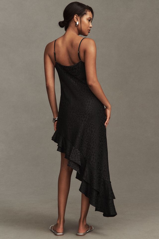 Bhldn Mila Asymmetrical Cheetah Satin Ruffle Jacquard Midi Dress