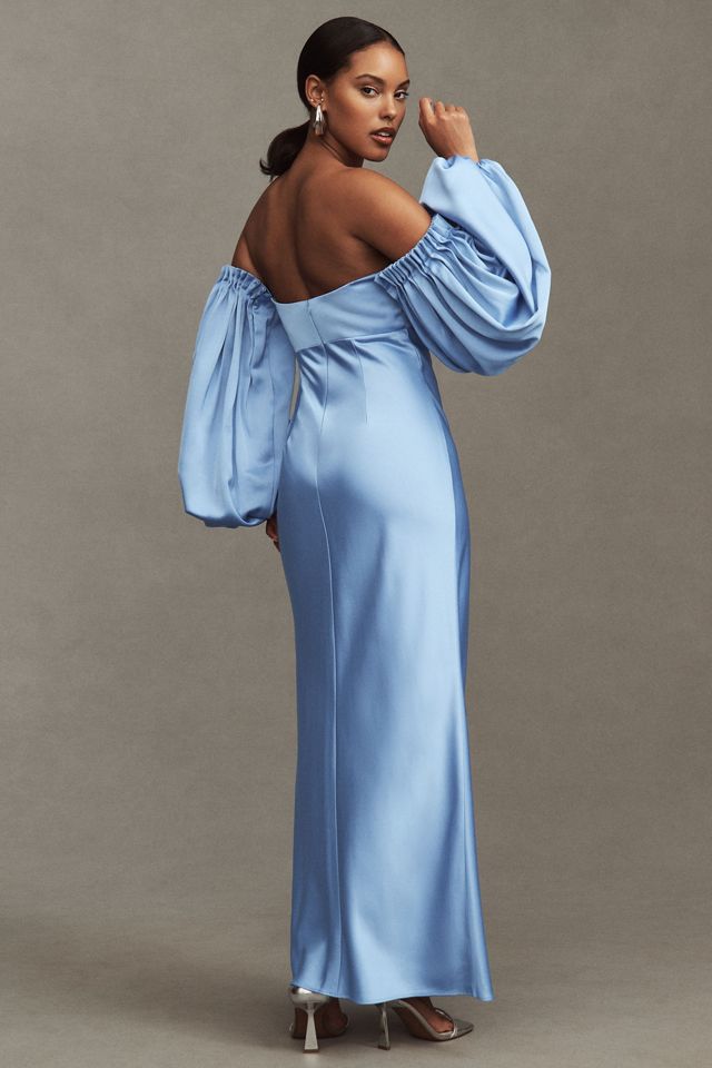 Significant Other Danika Long-Sleeve Off-The-Shoulder Satin Maxi Dress ...
