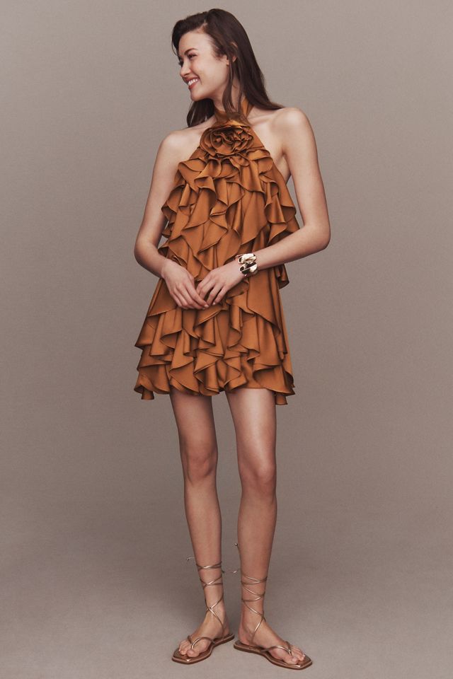 BHLDN Maria Rosette Ruffle Mini Dress | Anthropologie