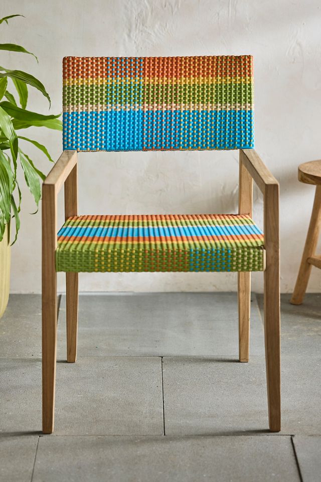 Havana Wicker + Teak Dining Chair, Colorful Plaid | Anthropologie