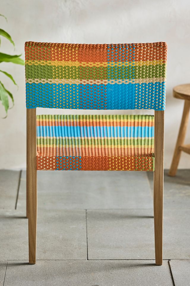 Havana Wicker + Teak Dining Chair, Colorful Plaid | Anthropologie