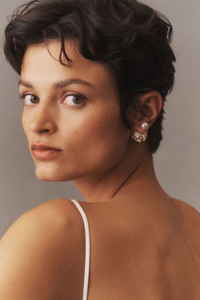 Kevia Pearl Flower Front-Back Earrings | Anthropologie