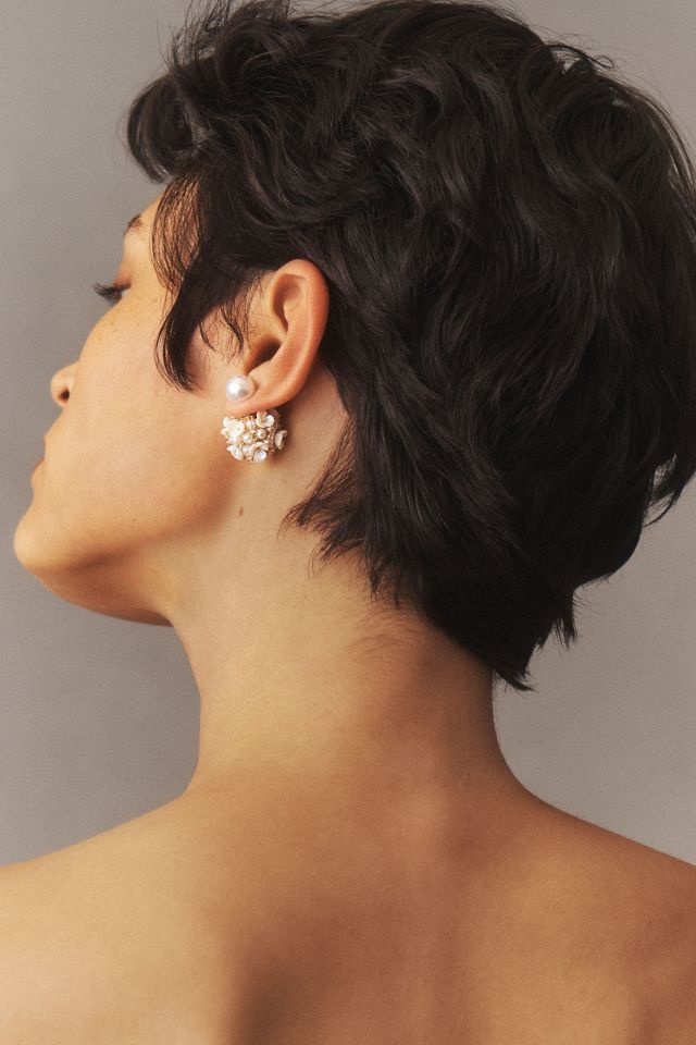 Kevia Pearl Flower Front-Back Earrings | Anthropologie