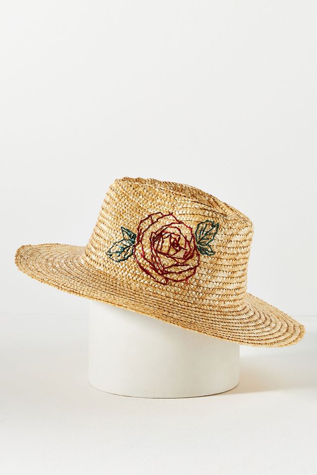 San Diego Hat Co. Embroidered Rose Fedora | Anthropologie