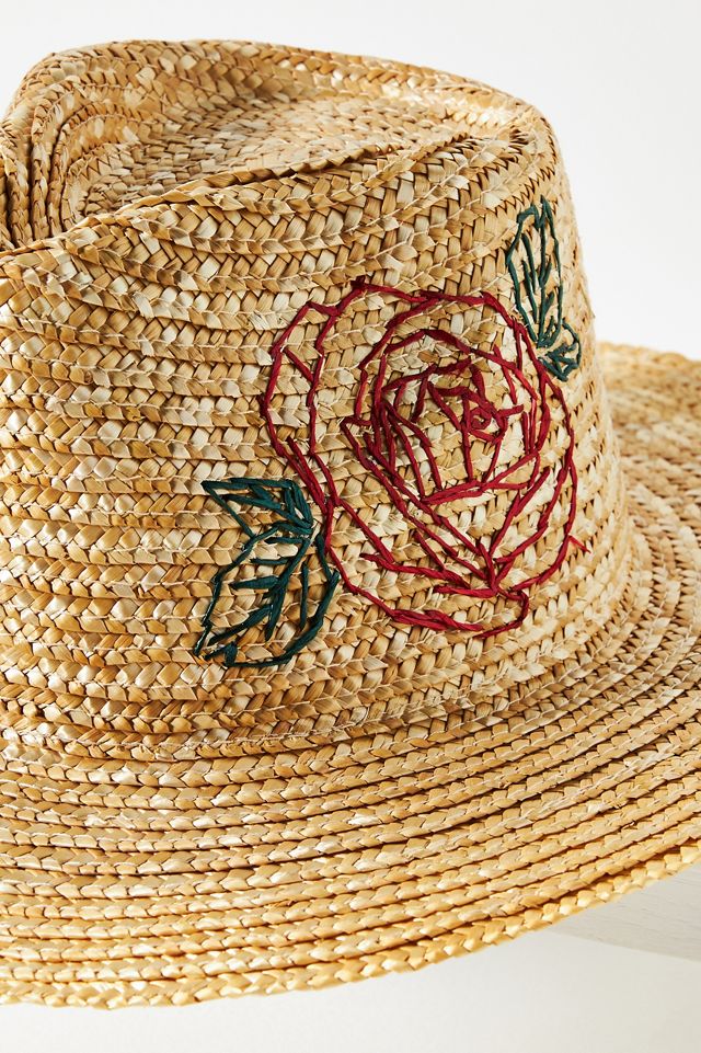 San Diego Hat Co. Embroidered Rose Fedora | Anthropologie