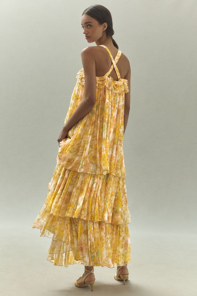 Bhldn Candace Sleeveless Printed Tiered Chiffon Maxi Dress Anthropologie