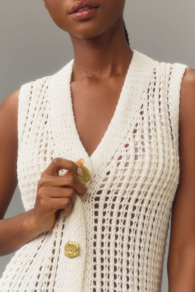 Flat White Open-Knit Cardigan Sweater Vest | Anthropologie