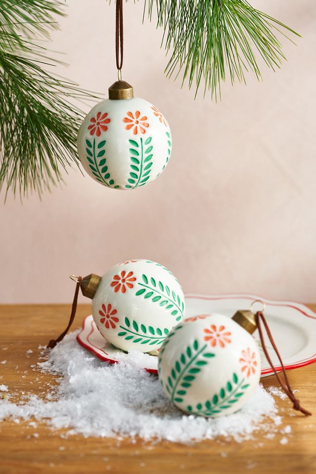 Orange Floral Globe Ornaments, Set of 3 | AnthroLiving