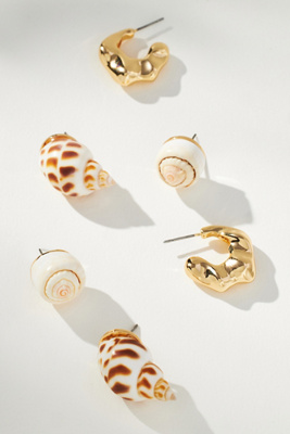 Shell Post Earrings, Set of 3 | Anthropologie