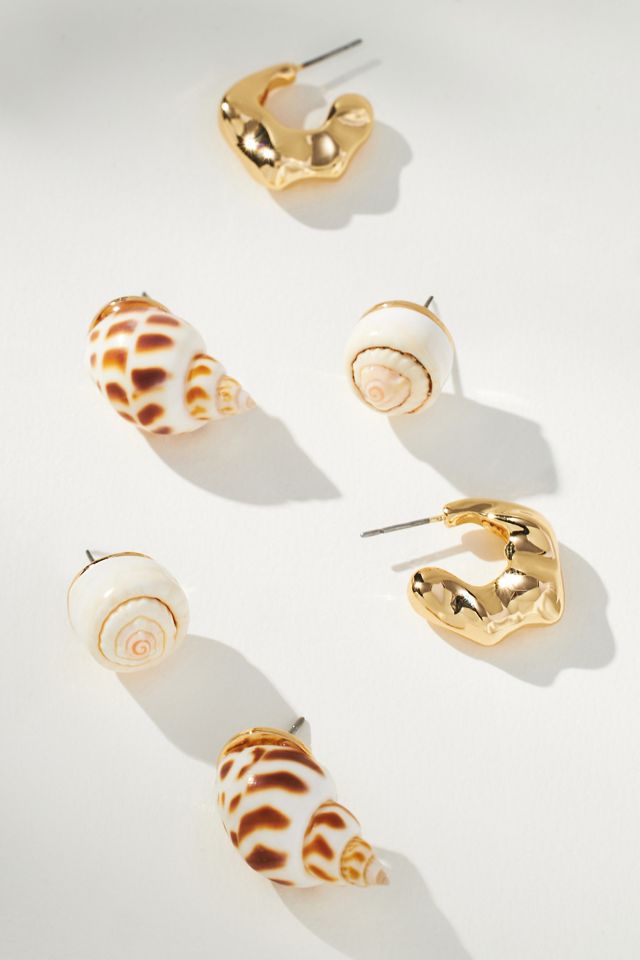 Shell Post Earrings, Set of 3 | Anthropologie