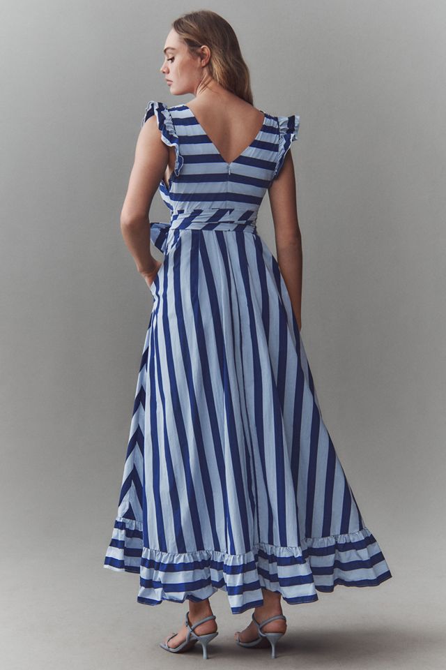 Bhldn Adley V Neck Flutter Sleeve A Line Taffeta Maxi Dress Anthropologie
