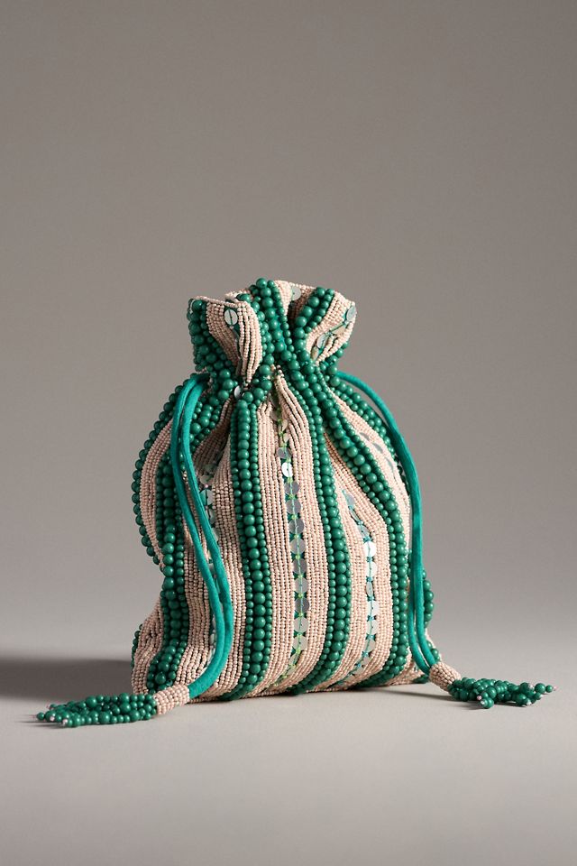 Beaded Striped Drawstring Pouch | Anthropologie