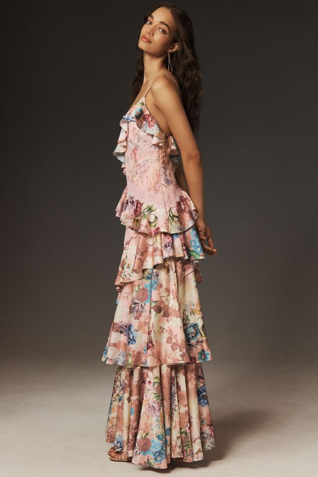 Bhldn Elora Sleeveless V Neck Ruffle Lace Midi Dress Anthropologie