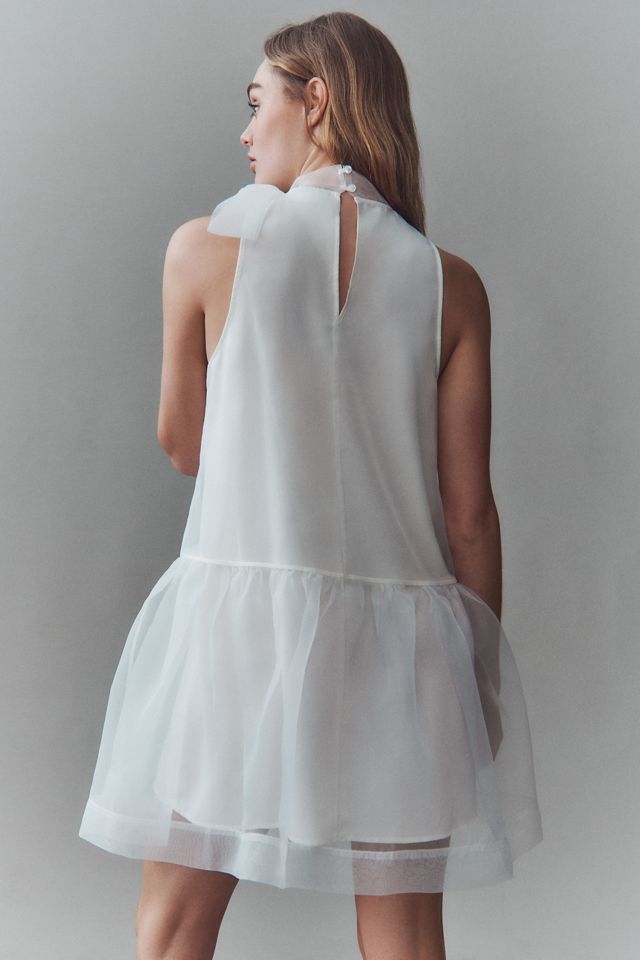 Bhldn Sophia High Neck Bow Tie Organza Mini Dress Anthropologie