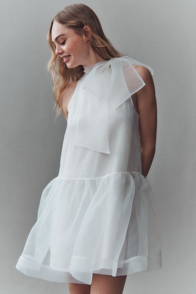 Bhldn Sophia High Neck Bow Tie Organza Mini Dress Anthropologie