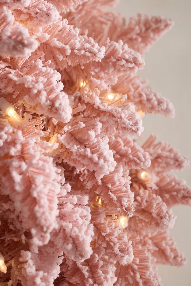 Faux LED Flocked Pink Wreath | AnthroLiving