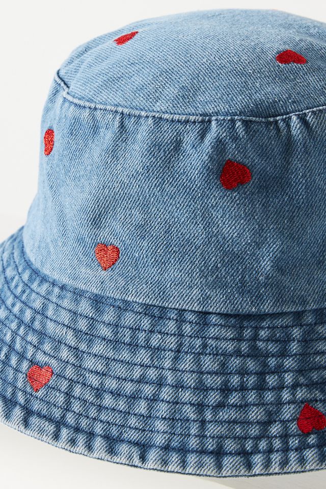 Embroidered Heart Denim Bucket Hat | Anthropologie