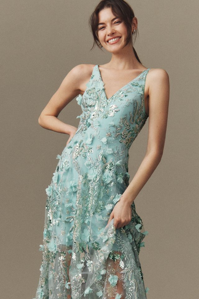 Dress The Population Sidney Bead And Sequin Floral Appliqué Gown