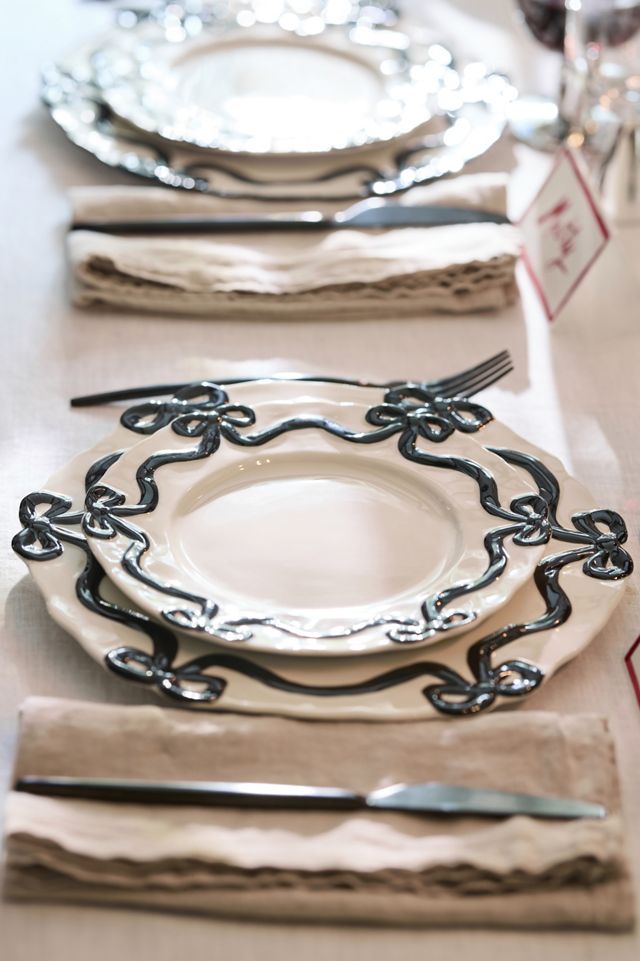 Benedita Bow Stoneware Dinner Plates, Set of 4 | AnthroLiving