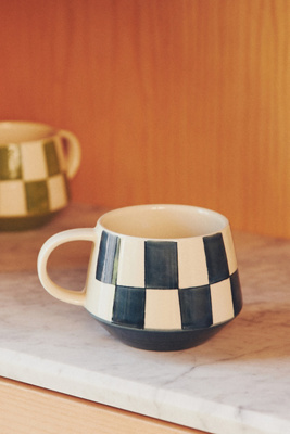 Checkered Stoneware Mug | Anthropologie