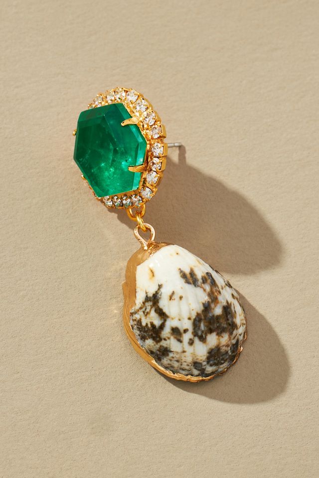 The Pink Reef Emerald Shell Drop Earrings | Anthropologie