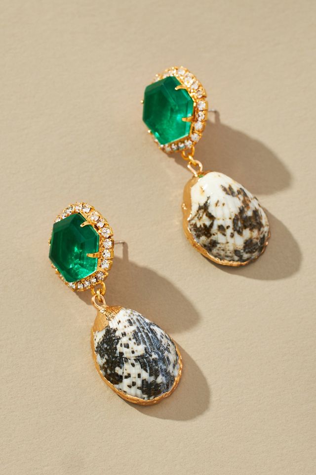 The Pink Reef Emerald Shell Drop Earrings | Anthropologie
