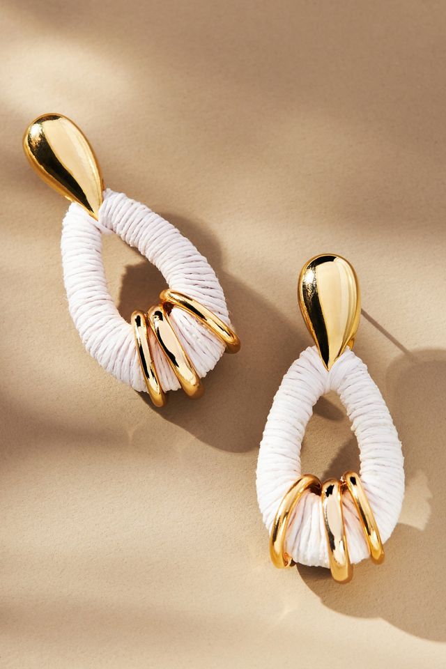 Raffia-Wrapped Hoop Earrings | Anthropologie