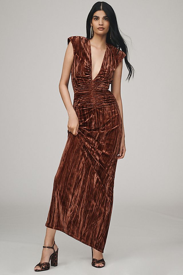 Ronny Kobo Hayley V-Neck Column Velvet Maxi Dress | Anthropologie Ronny Kobo Hayley V-Neck Column Velvet Maxi Dress | Anthropologie