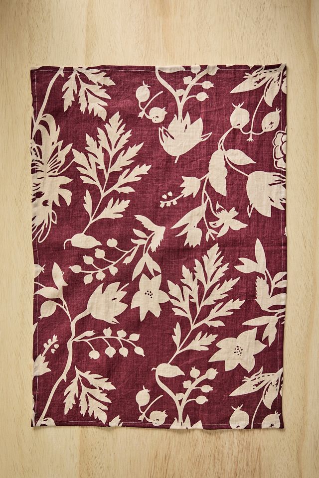 Maroon Botanical Linen Dish Towel | Terrain