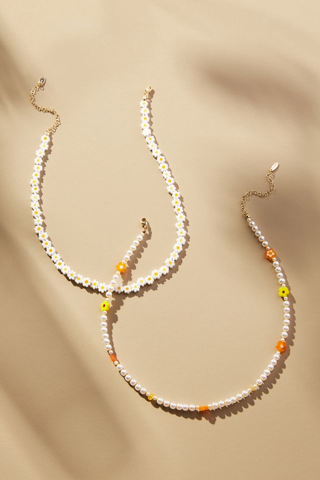 Flower Beaded Necklaces, Set of 2 | Anthropologie