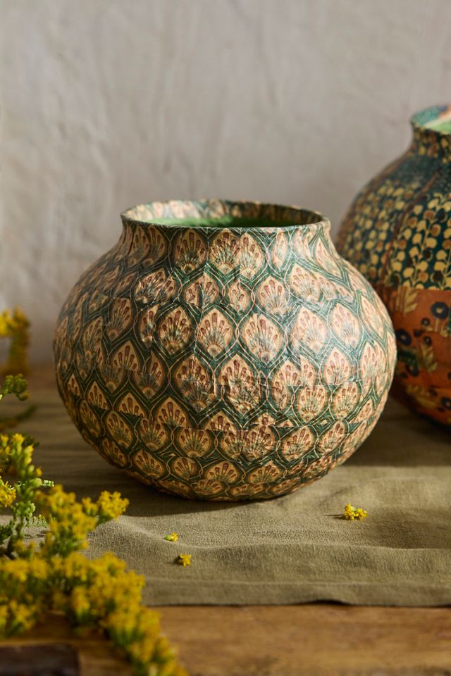 Patterned Papier Mache Vase, Round | AnthroLiving